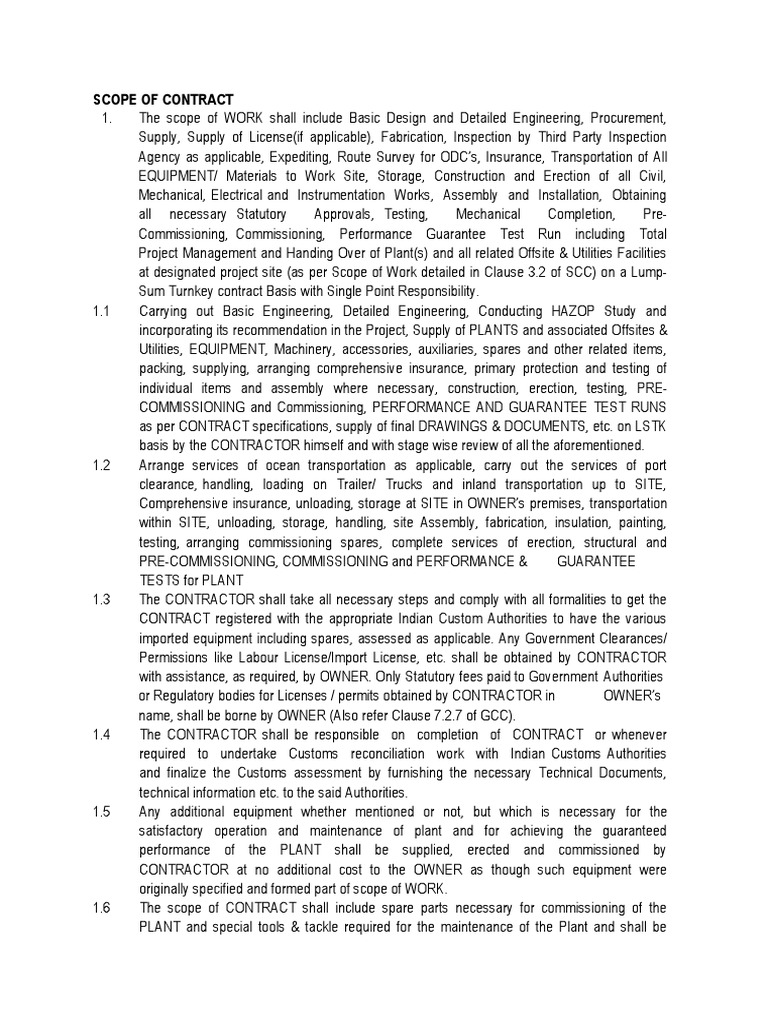 Scope of Contract For EPC | PDF | Specification (Technical Standard ...