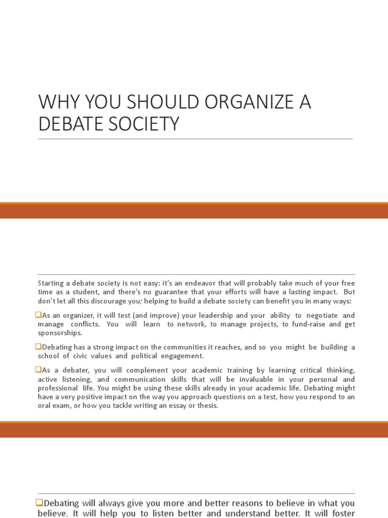 Why You Should Organize A Debate Society | PDF