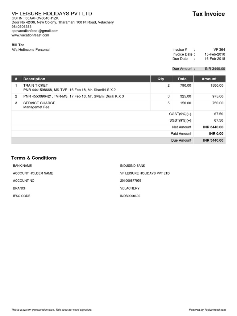 Invoice for Train Tickets and Charges | PDF | Payments | Taxes