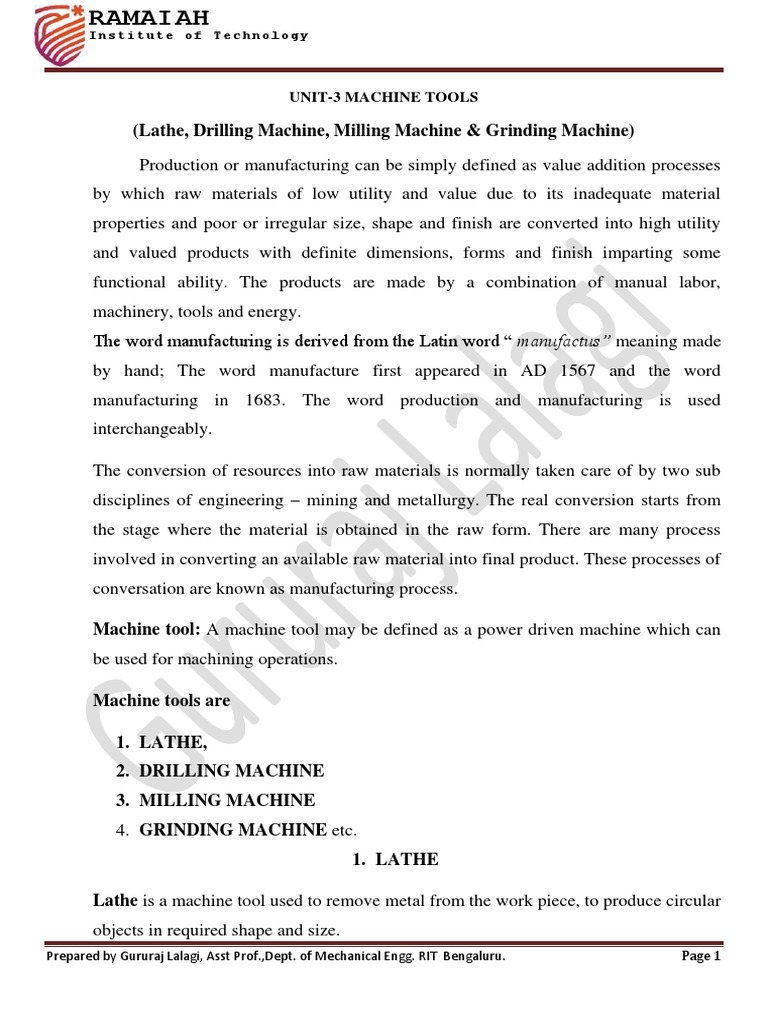 Unit III Metal Removal Processes, Drilling, Milling, Grinding | PDF ...