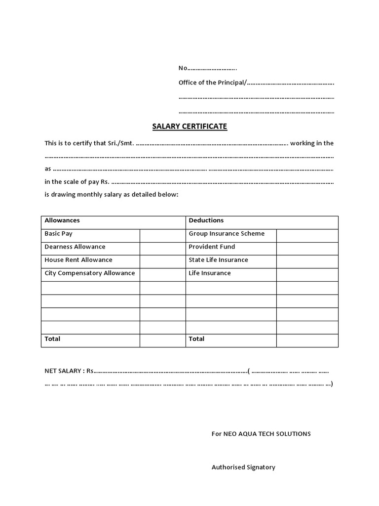 Printable Salary Certificate | PDF
