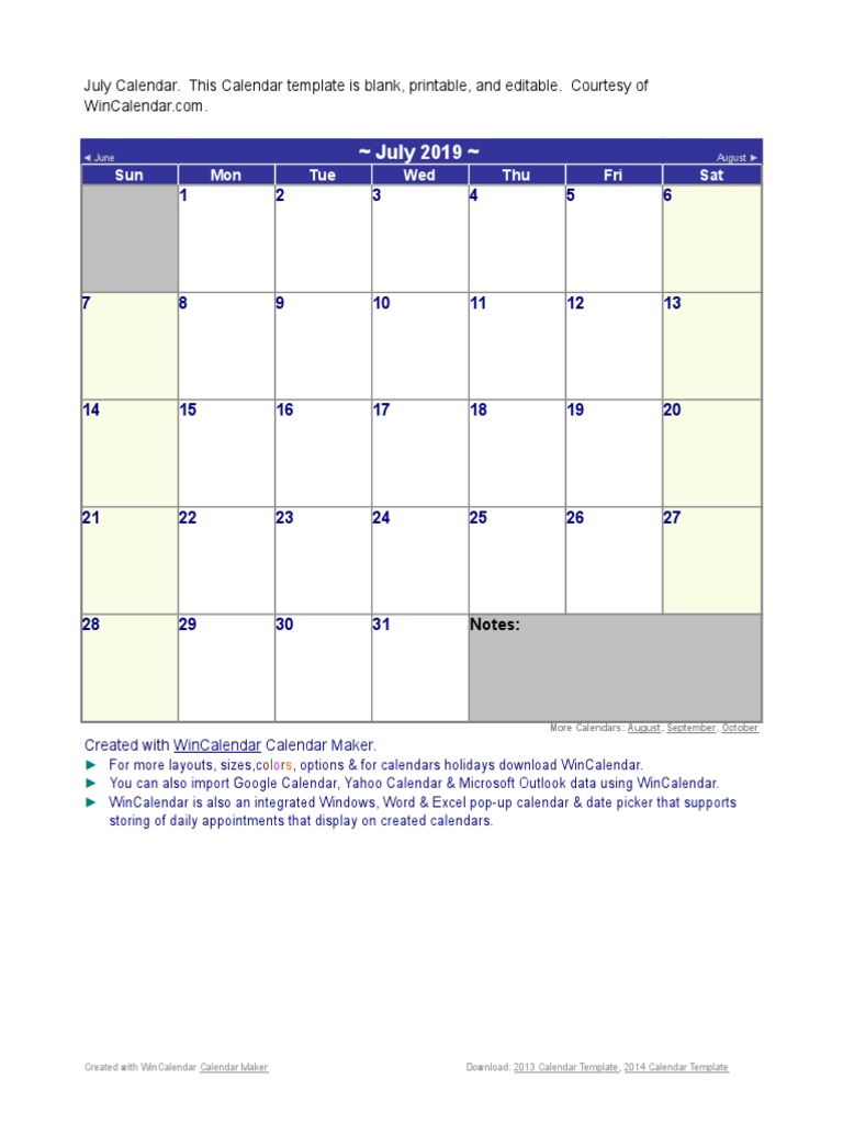 July 2019 : Sun Mon Tue Wed Thu Fri Sat | PDF