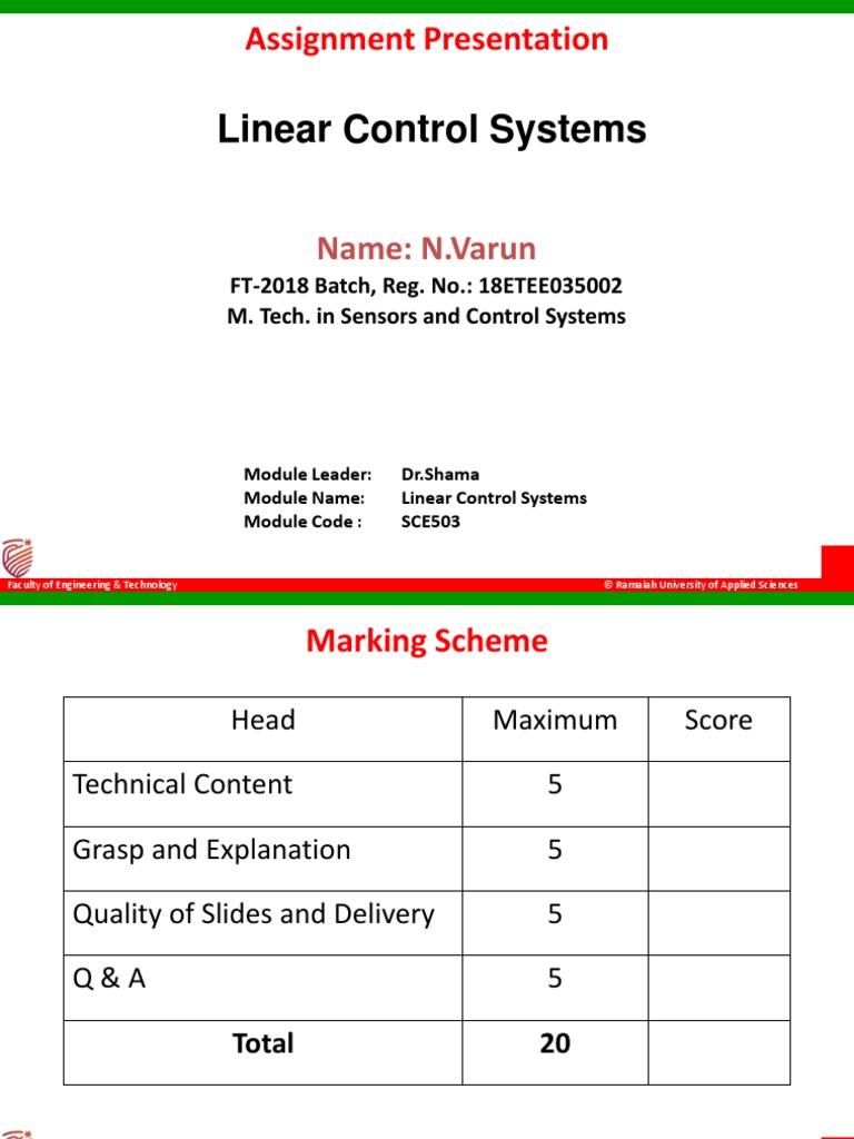 Linear Control Systems: Assignment Presentation | PDF | Control Theory ...