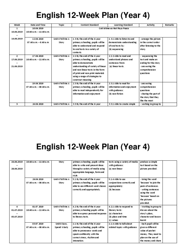 12 Weeks Plan | PDF | Reading Comprehension | Learning