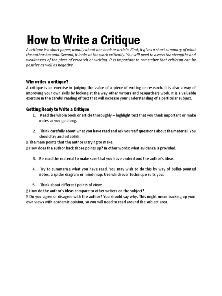 Critique Paper Guidelines | PDF | Essays | Argument