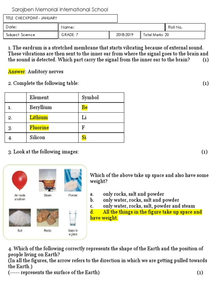 G7-Science Checkpoint Answer Key | PDF | Ph | Applied And ...
