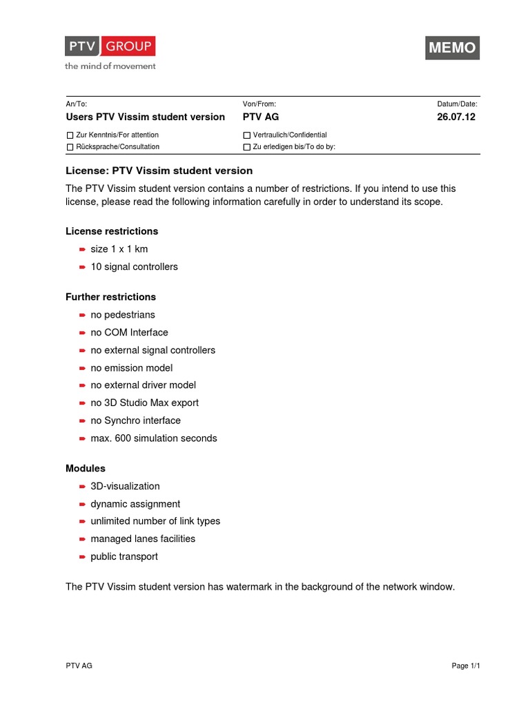 PTV Vissim Student License | PDF
