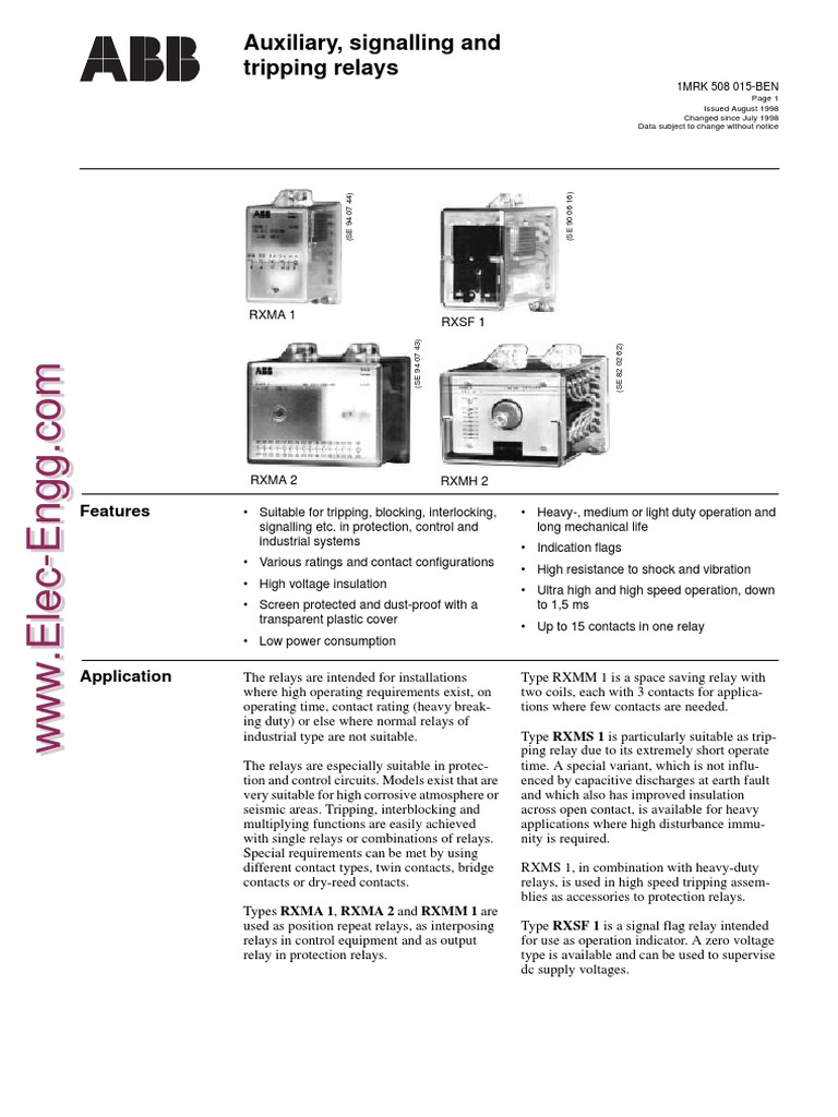 Rxsf1 Rxms1 Rxma1 1mrk 508 015-Ben Auxiliary Signalling and Trippning ...