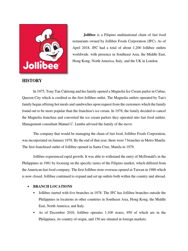 History: Jollibee Is A Filipino Multinational Chain of Fast Food | PDF ...