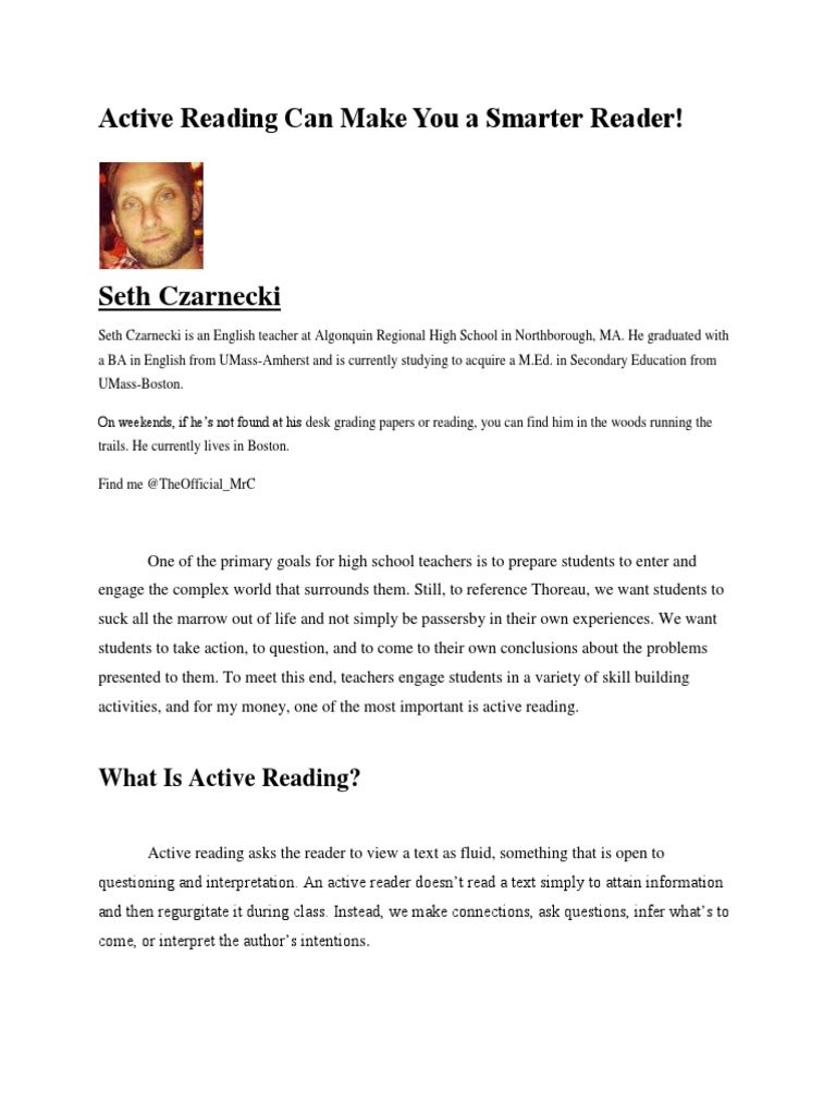 Active Reading Can Make You A Smarter Reader! | PDF | Psychology ...