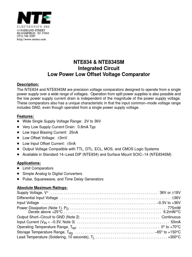NTE Electronics NTE834 Datasheet | PDF | Bipolar Junction Transistor ... NTE Electronics NTE834 Datasheet | PDF | Bipolar Junction Transistor ...