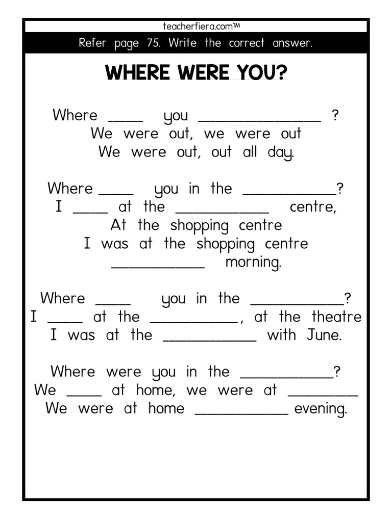 8 Where Were You Yesterday Worksheets