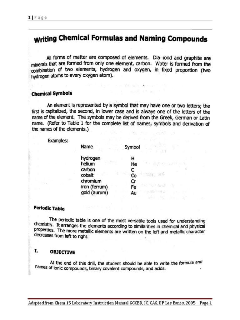 Writing Chemical Formulas and Naming Compounds | PDF