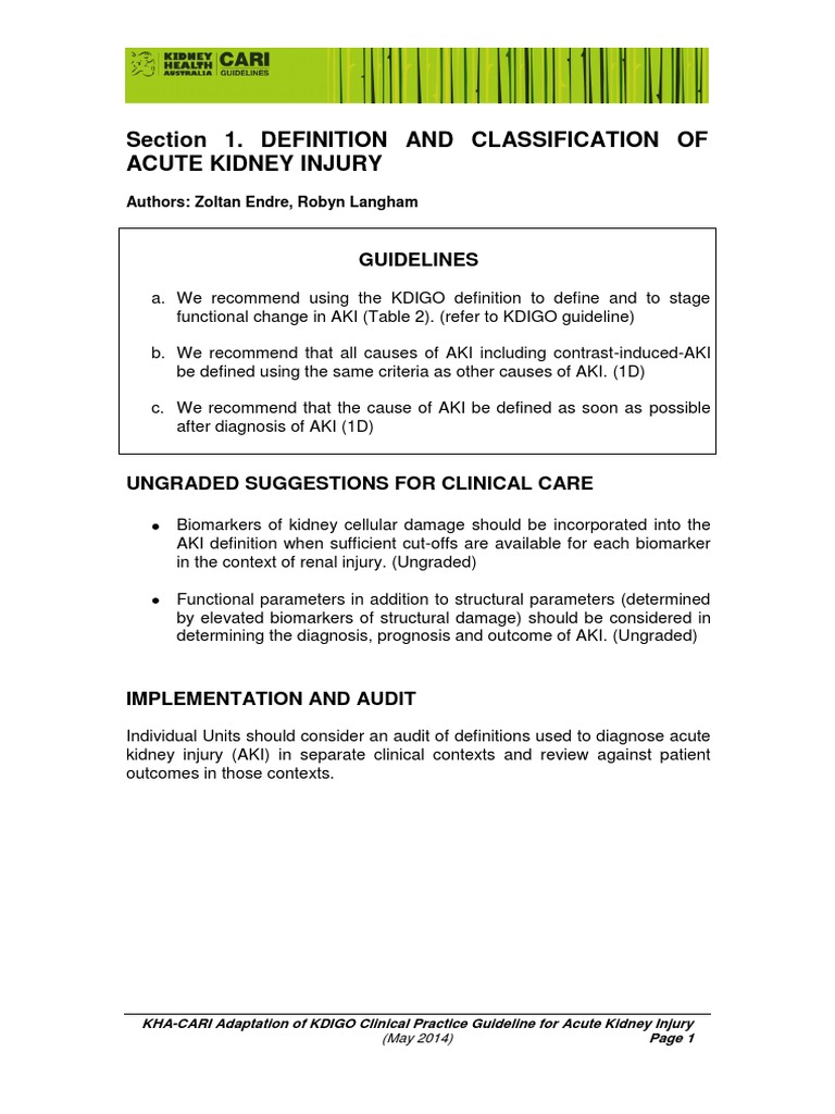 Section 1. Definition and Classification of Acute Kidney Injury ...
