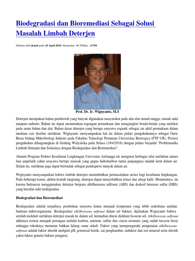 Biodegradasi Dan Bioremediasi Sebagai Solusi Masalah Limbah Deterjen ...