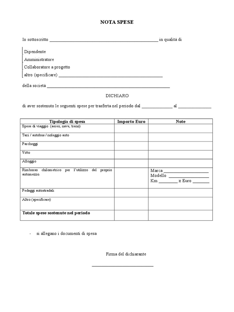 Nota Spese Compilabile | PDF