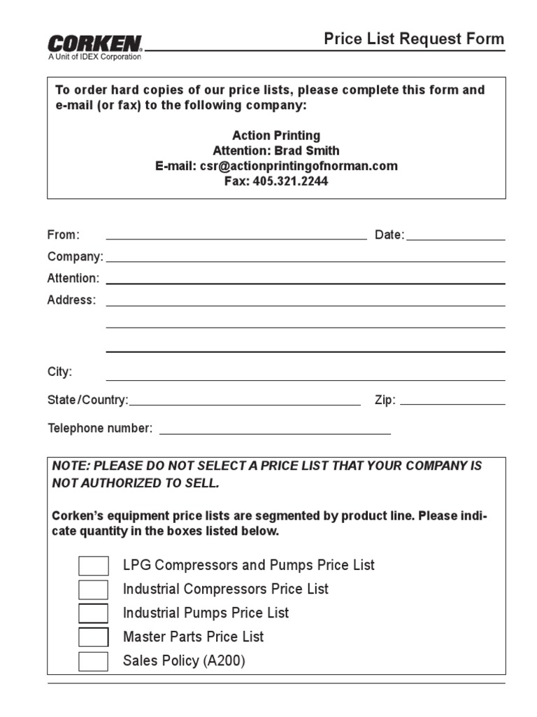 Price List Request Form PDF | PDF