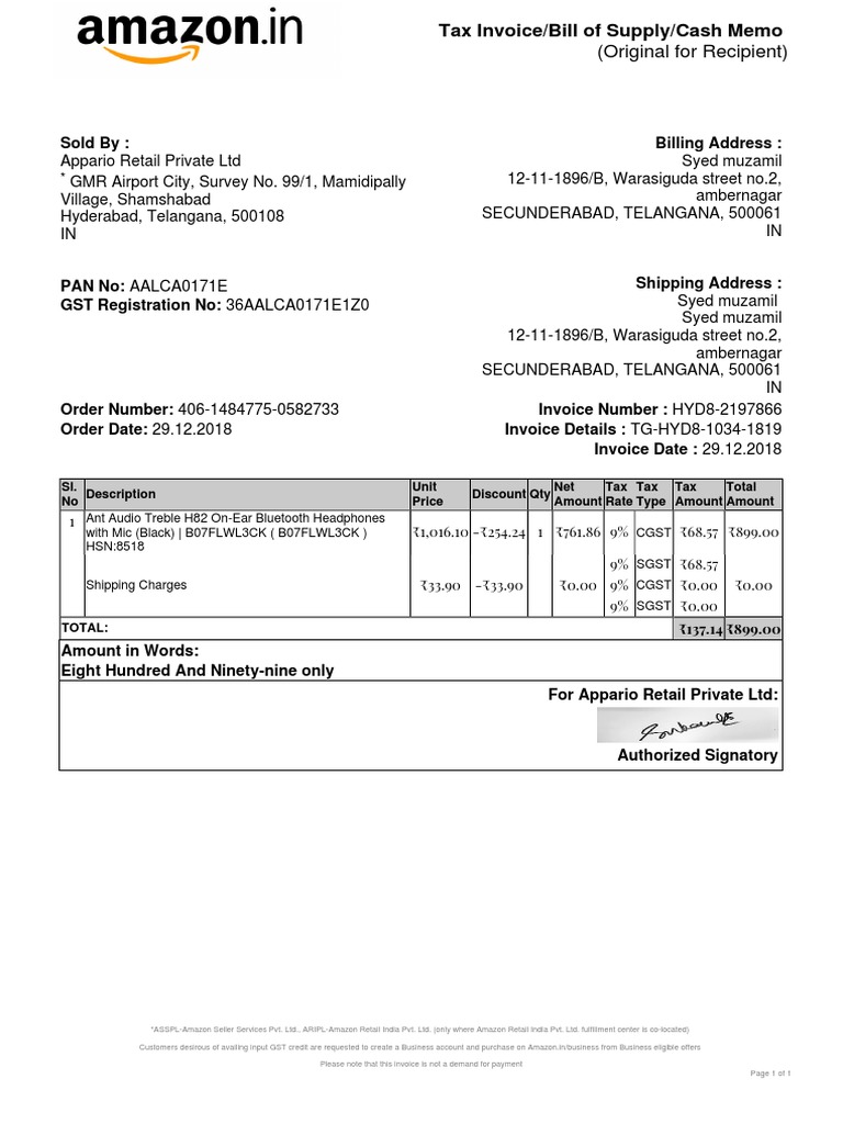 Tax invoice for headphones | PDF | Invoice | Government Finances