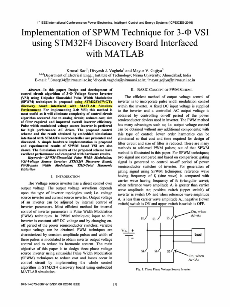 Implementation of SPWM Technique For 3 - VSI Using STM32F4 Discovery Board Interfaced With ...