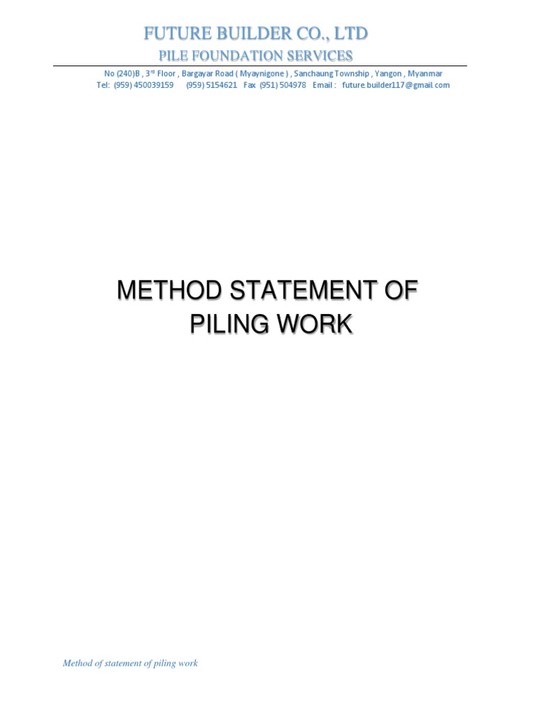 Method Statement of Piling Work: Future Builder Co., LTD | PDF | Deep Foundation | Welding
