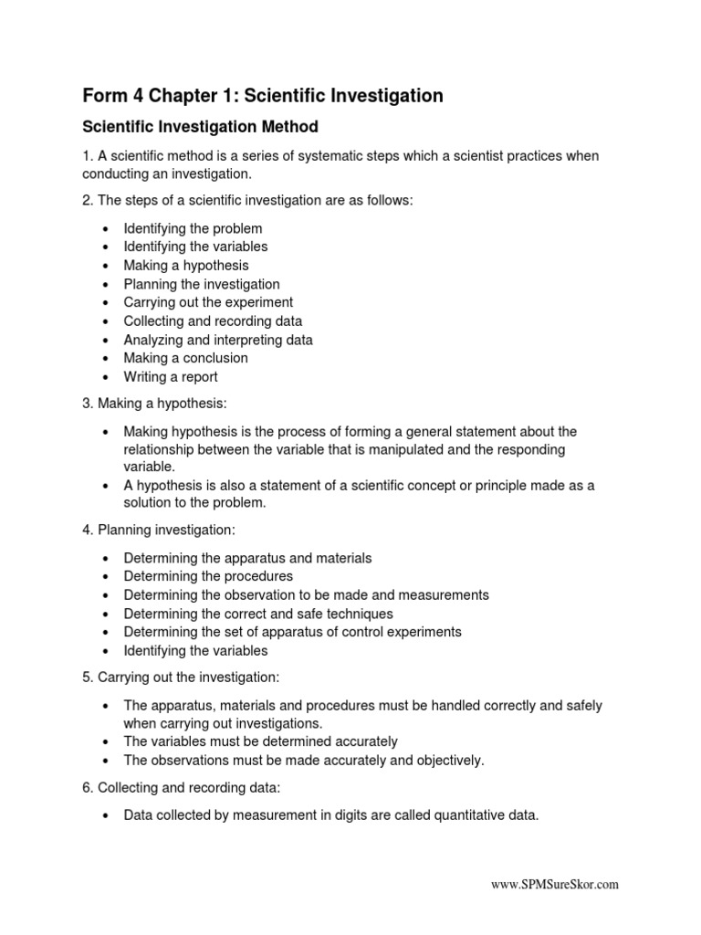 Form 4 Chapter 1: Scientific Investigation | PDF | Scientific Method ...