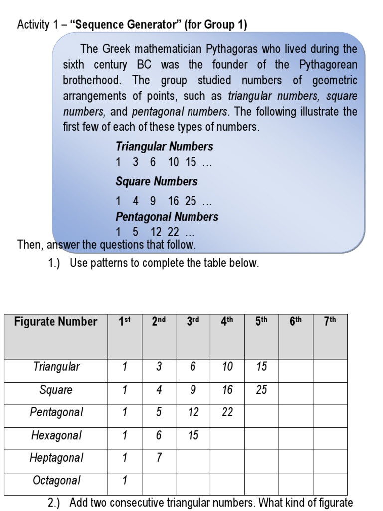 Numbers, and Pentagonal Numbers. The Following Illustrate The | PDF ...