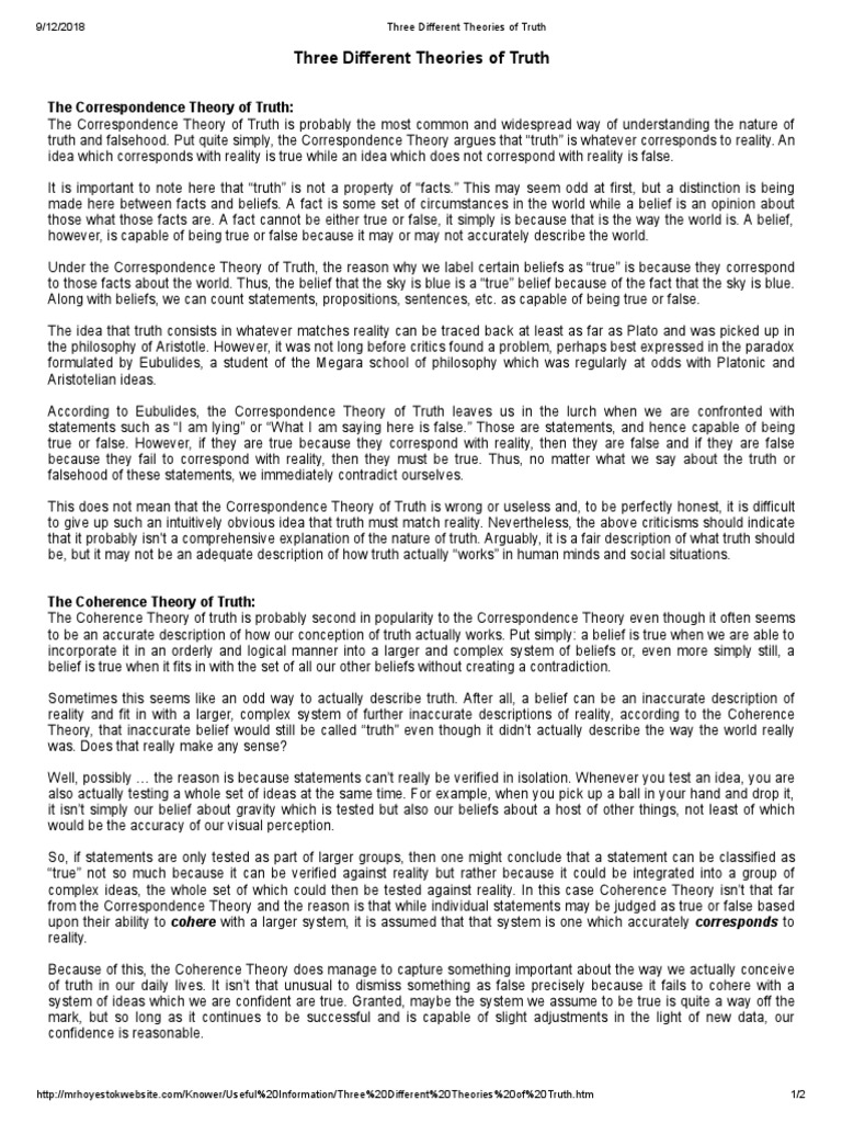 3 Different Theories of Truth | PDF | Correspondence Theory Of Truth ...