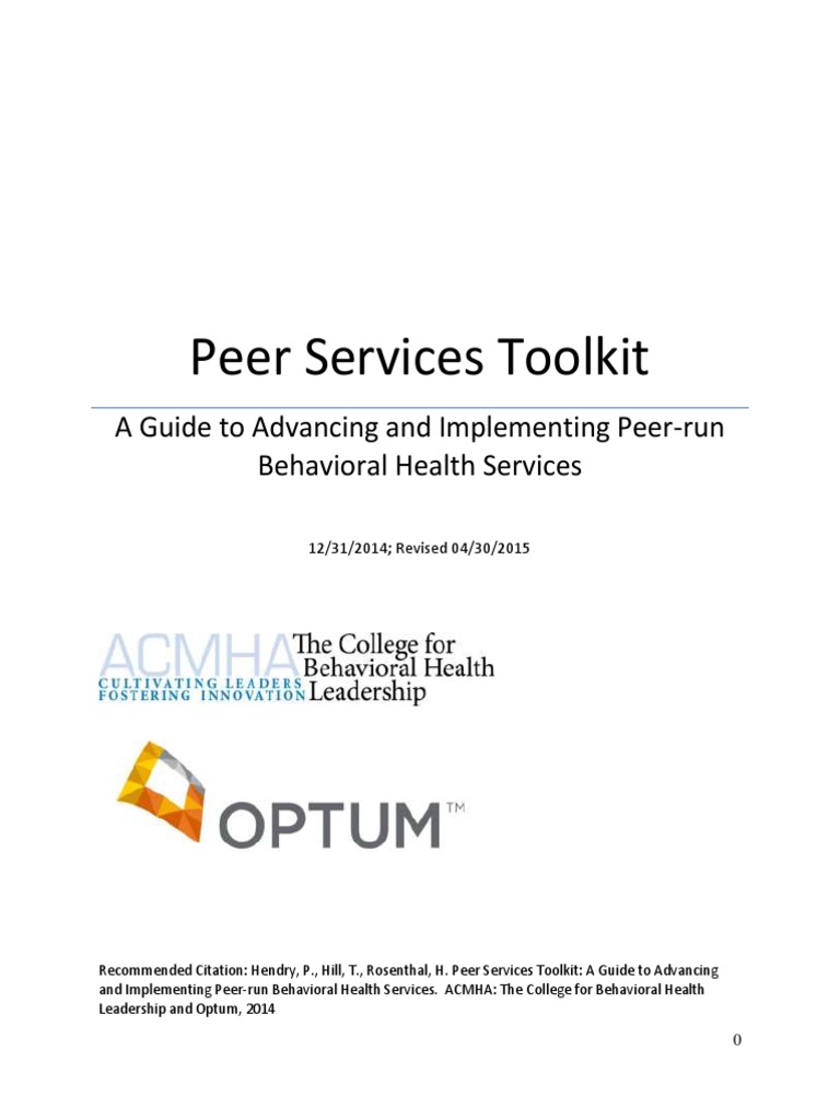 Peer Services Toolkit for Behavioral Health | PDF | Recovery Approach ...