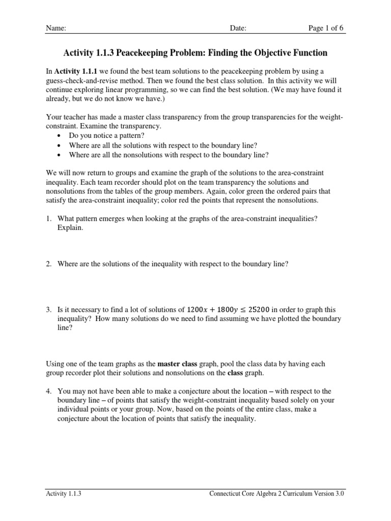 Finding the Optimal Solution to a Peacekeeping Linear Programming Problem Through Graphing ...