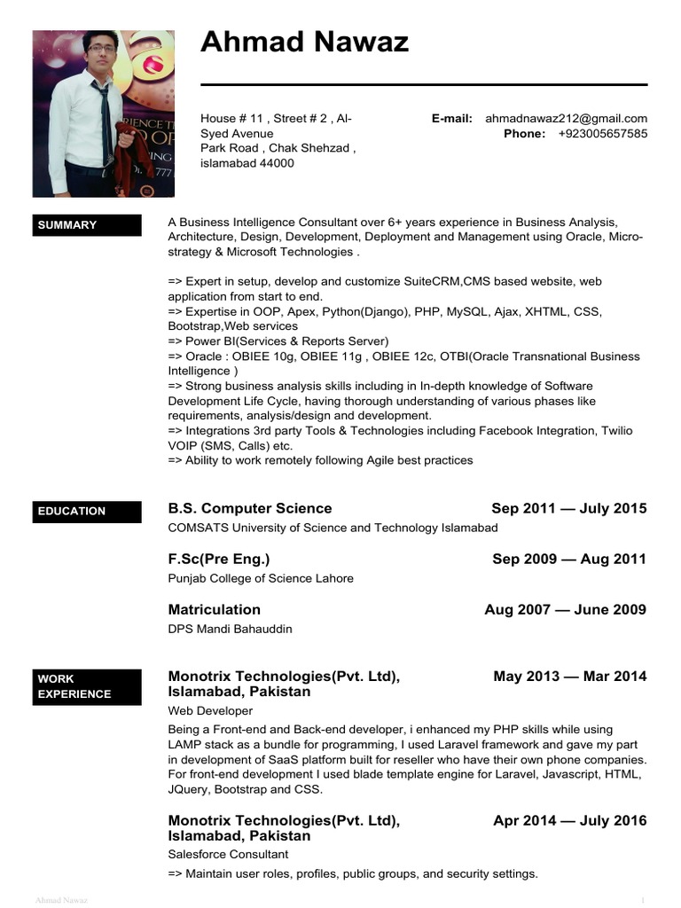 Resume - Ahmad Nawaz | PDF | Business Intelligence | Salesforce.Com