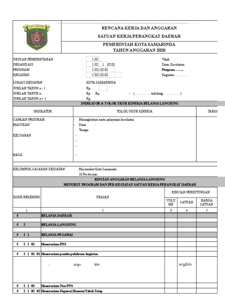 Rencana Kerja Dinkes Samarinda | PDF