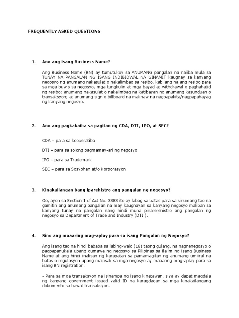 Frequently Asked Questions (Tagalog Version) | PDF