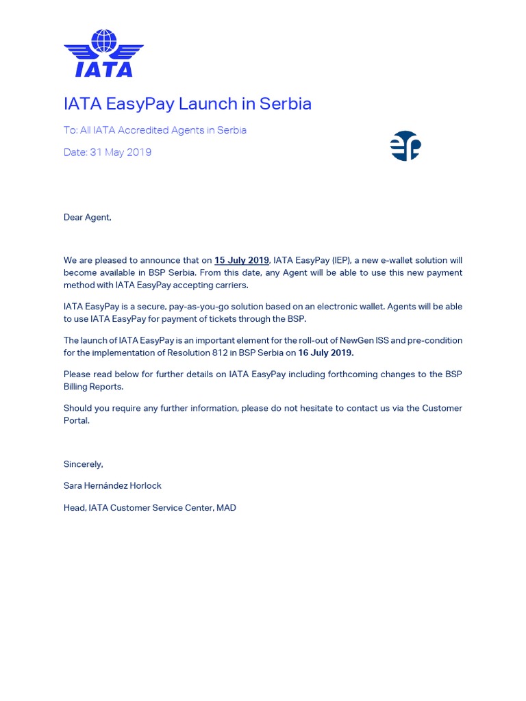 IATA EasyPay Launch in Serbia For Agents | PDF | Financial Technology ...