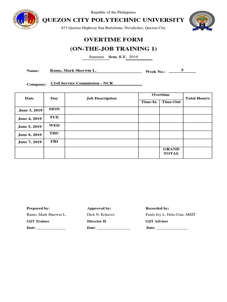 Quezon City Polytechnic University: Name: Week No.: Ramo, Mark Sherwin ...