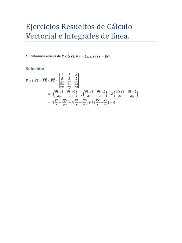Ejercicios Resueltos de Calculo Vectorial e Integrales de Linea | Descargar gratis PDF ...