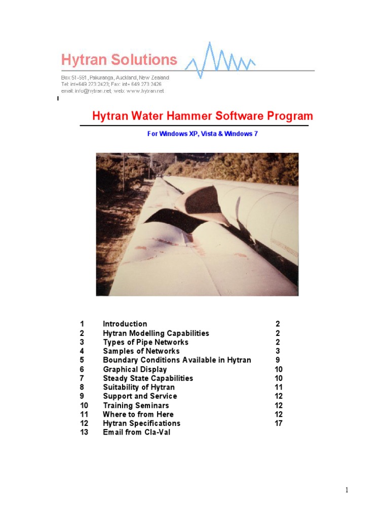 Hytran Water Hammer Software Program | PDF | Valve | Steady State