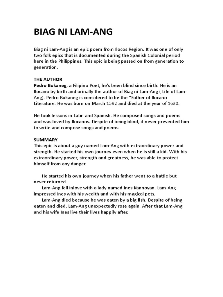 Biag Ni Lam-Ang: The Author Pedro Bukaneg, A Filipino Poet, He's Been ...