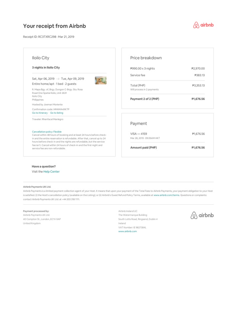 Your Payment Receipt | PDF | Airbnb | Payments