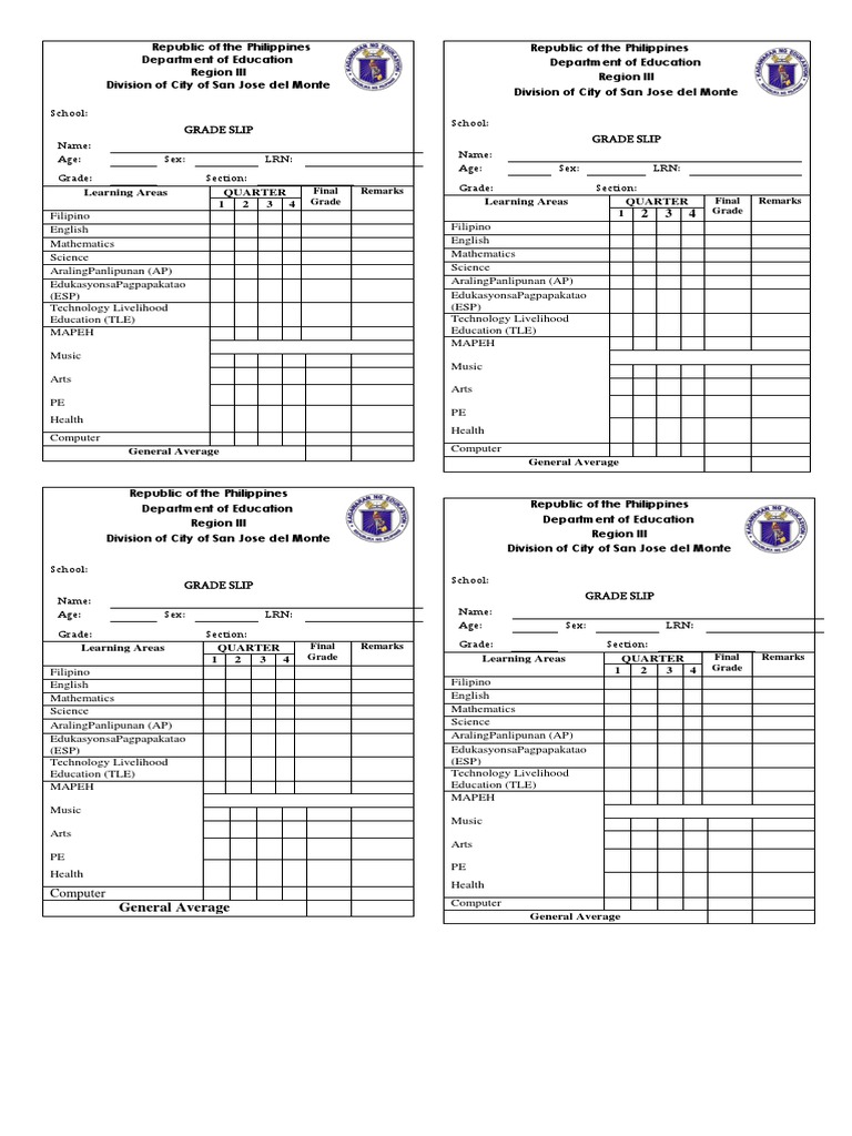 Revised Grade Slip Format | PDF | Science | Learning