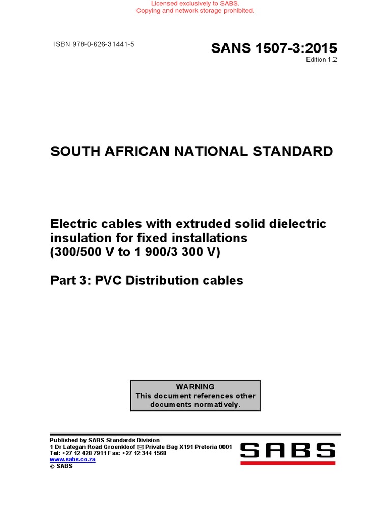 Sans 1507 | PDF | Electrical Wiring | Polyvinyl Chloride