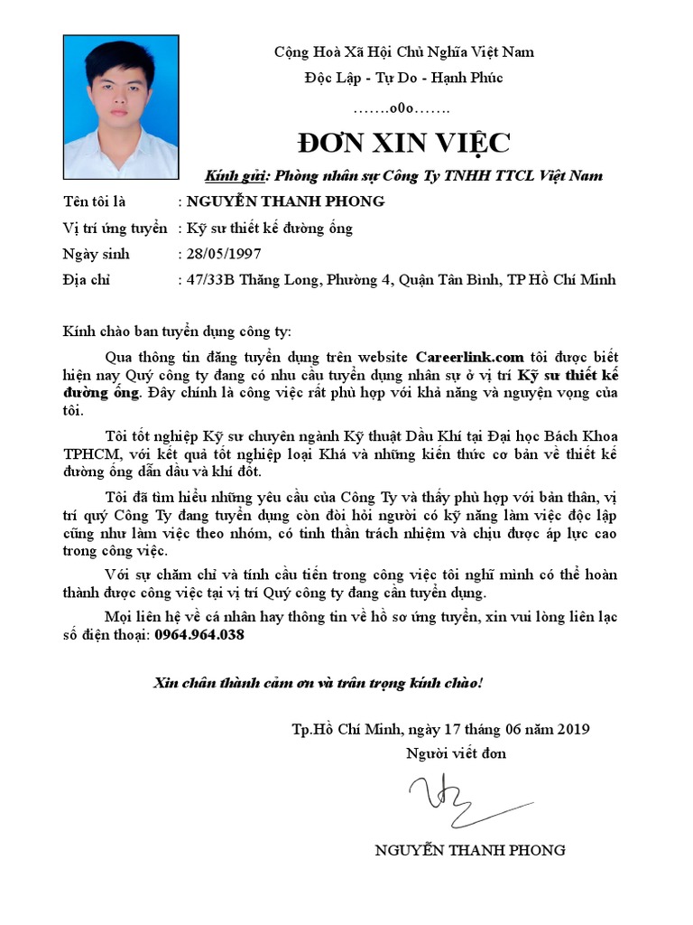 154 Mau Don Xin Viec Chuan Word 2019 Doc15422538 | PDF