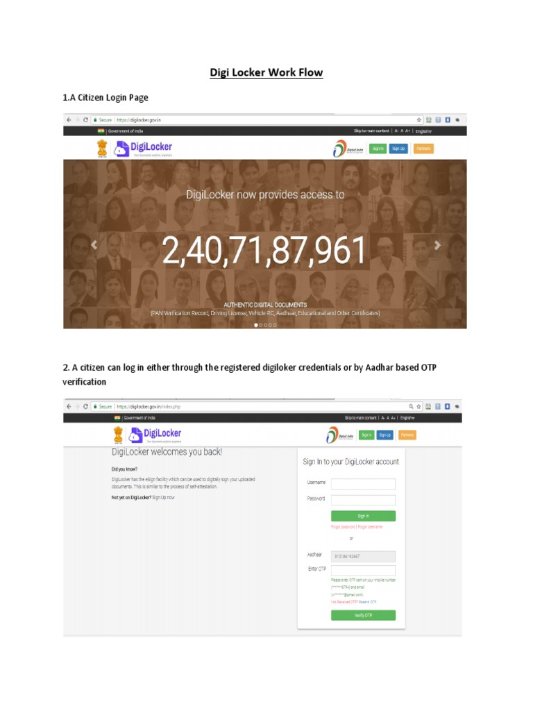 Digi Locker Work Flow: 1.A Citizen Login Page | PDF