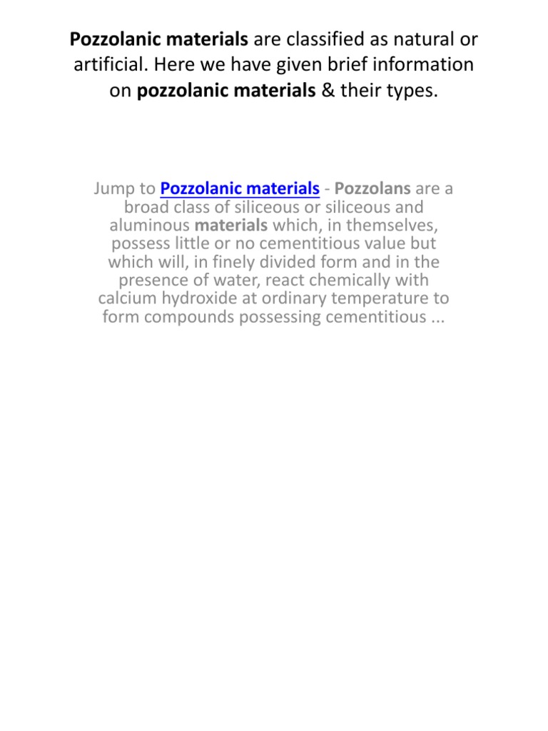 Pozzolanic Materials Overview | PDF