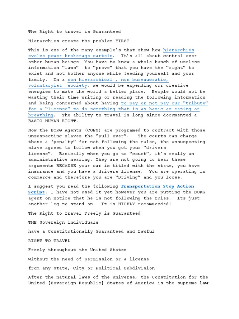 The Right To Travel Is Guaranteed | PDF | United States Constitution ...
