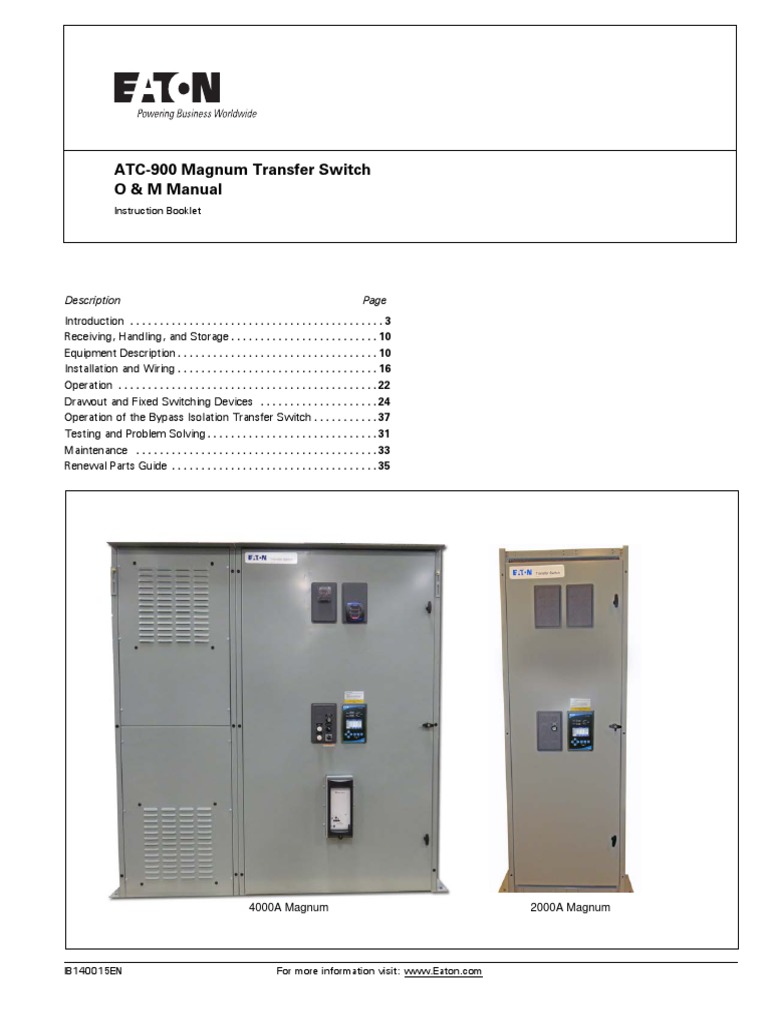 ATC-900 Magnum Transfer Switch O & M Manual: Description | PDF | Switch ...