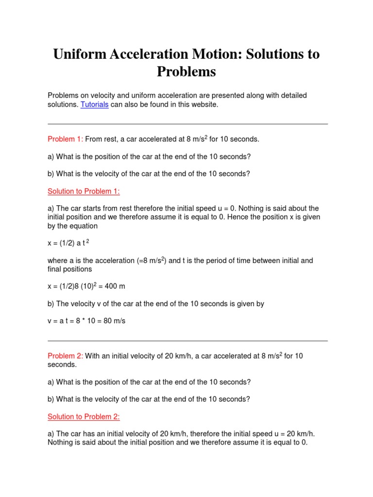 Physics Probs With Answers Complete | PDF | Acceleration | Velocity