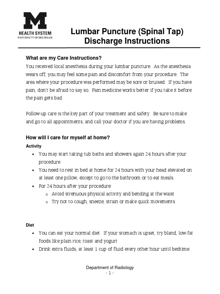 Lumbar Puncture (Spinal Tap) Discharge Instructions: What Are My Care ...