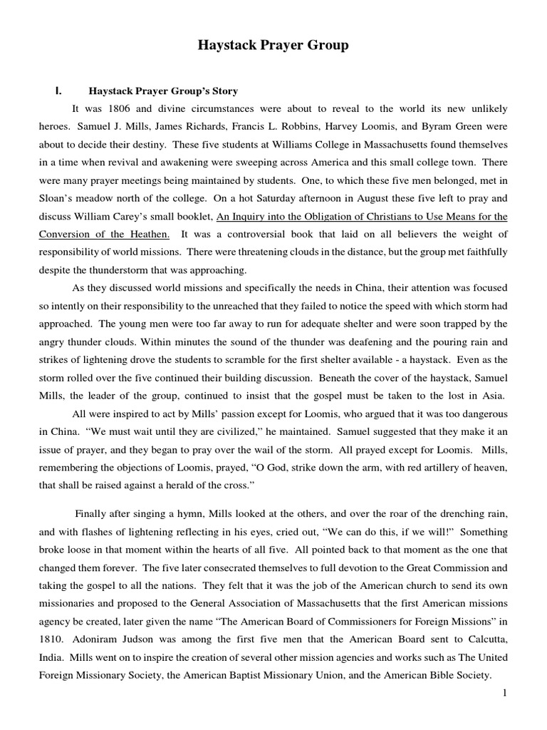 Haystack Prayer Group PDF | PDF | Christian Mission | Ancient ...