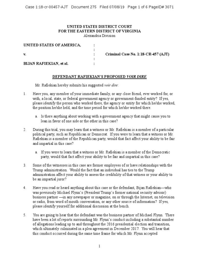 Bijan Kian RafieKian Witness List Six-Pages Filed July 8th, 2019 Six ...