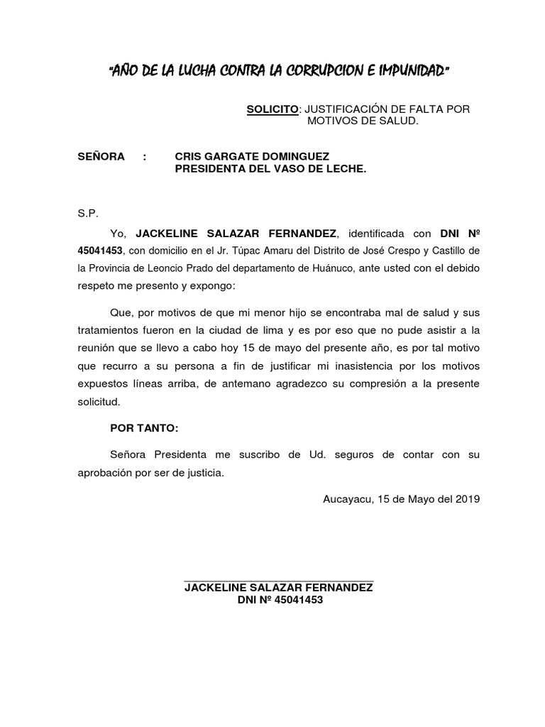 Solicitud Justificacion De Inasistencia Por Salud Jackeline Salazar